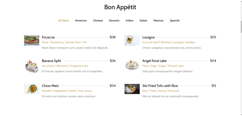 Create beautiful food menus for your restaurant website - Elicus